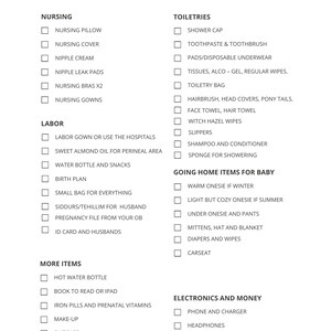 Labor Hospital Bag Checklist With Notes Printable - Etsy