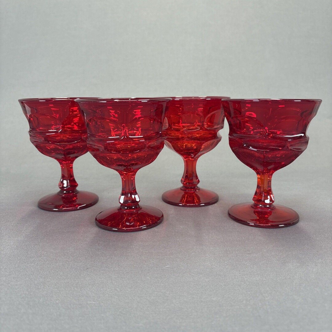 Fostoria Argus Ruby Red Champagne Glass 5 1/8" Set of 4 Heavy Pressed ...