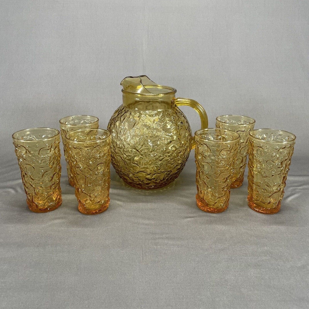 Vintage Anchor Hocking Amber Lido Milano Honey Gold Pitcher and 6 Glasses Yellow - Etsy