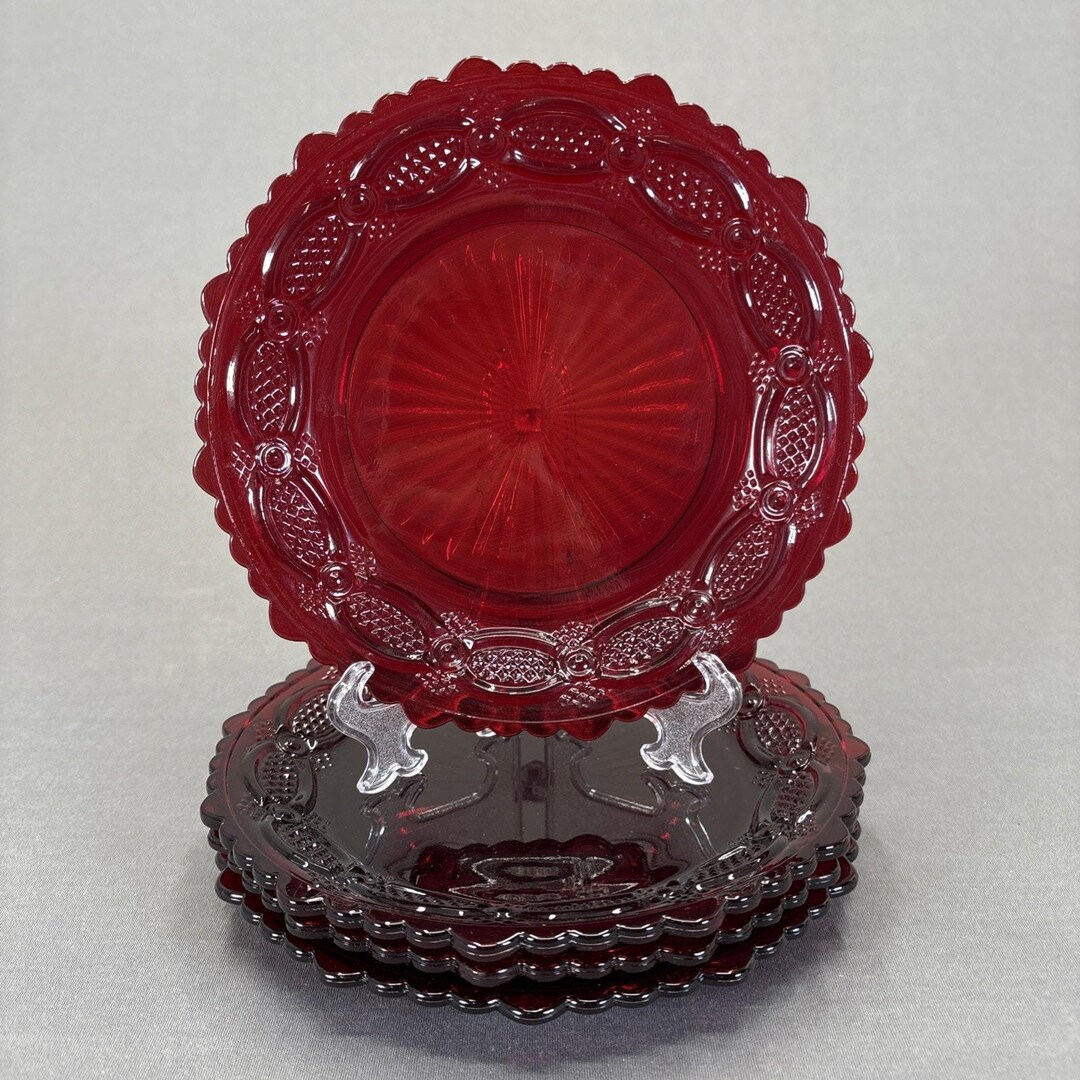 Avon Cape Cod Ruby Red Salad Plates 7 3/8" Set of 4 Glass Plates - Etsy