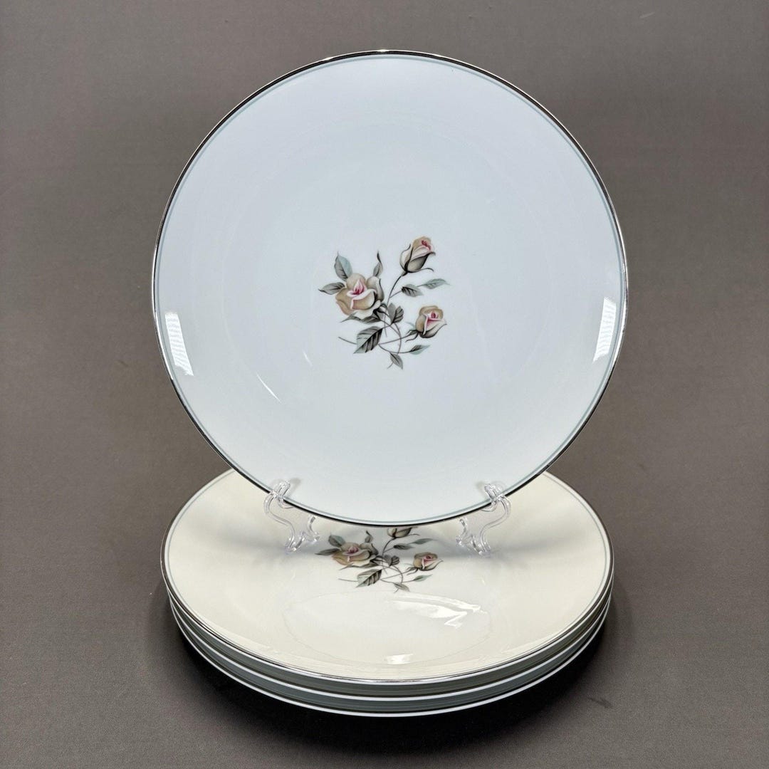 Noritake Margot Dinner Plates 10 5/8" Set of 4 White Roses Platinum ...