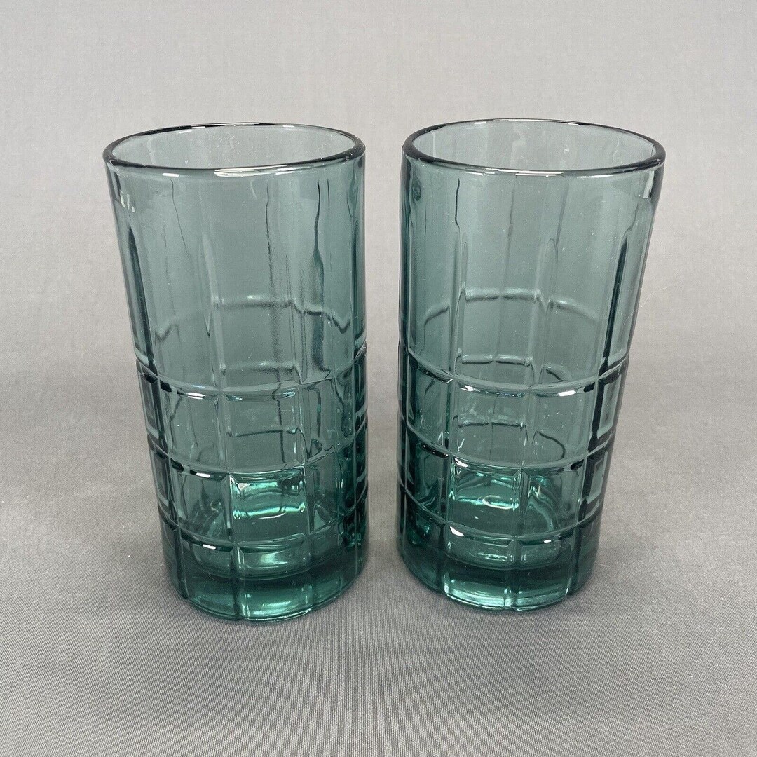 Anchor Hocking Glasses Set of 2 Tartan Green Olive 6 1/8 Green Flat ...