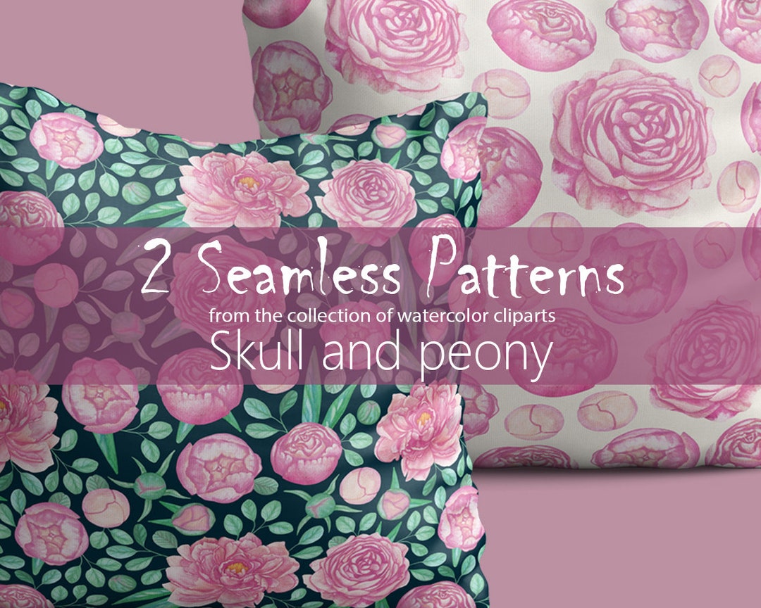 Seamless Digital Paper Patterns With Watercolor Peonies, Leaves, Buds ...