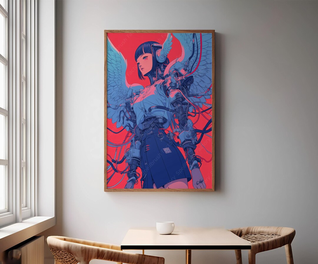 Anime Girl Robotic Manga Art Print - Cool Vibrant Retro Vaporwave ...
