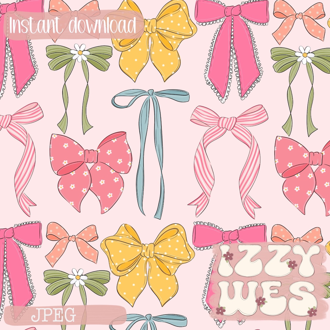 Summer Bows Bright Coquette Seamless Hand Drawn Surface Pattern Pink ...