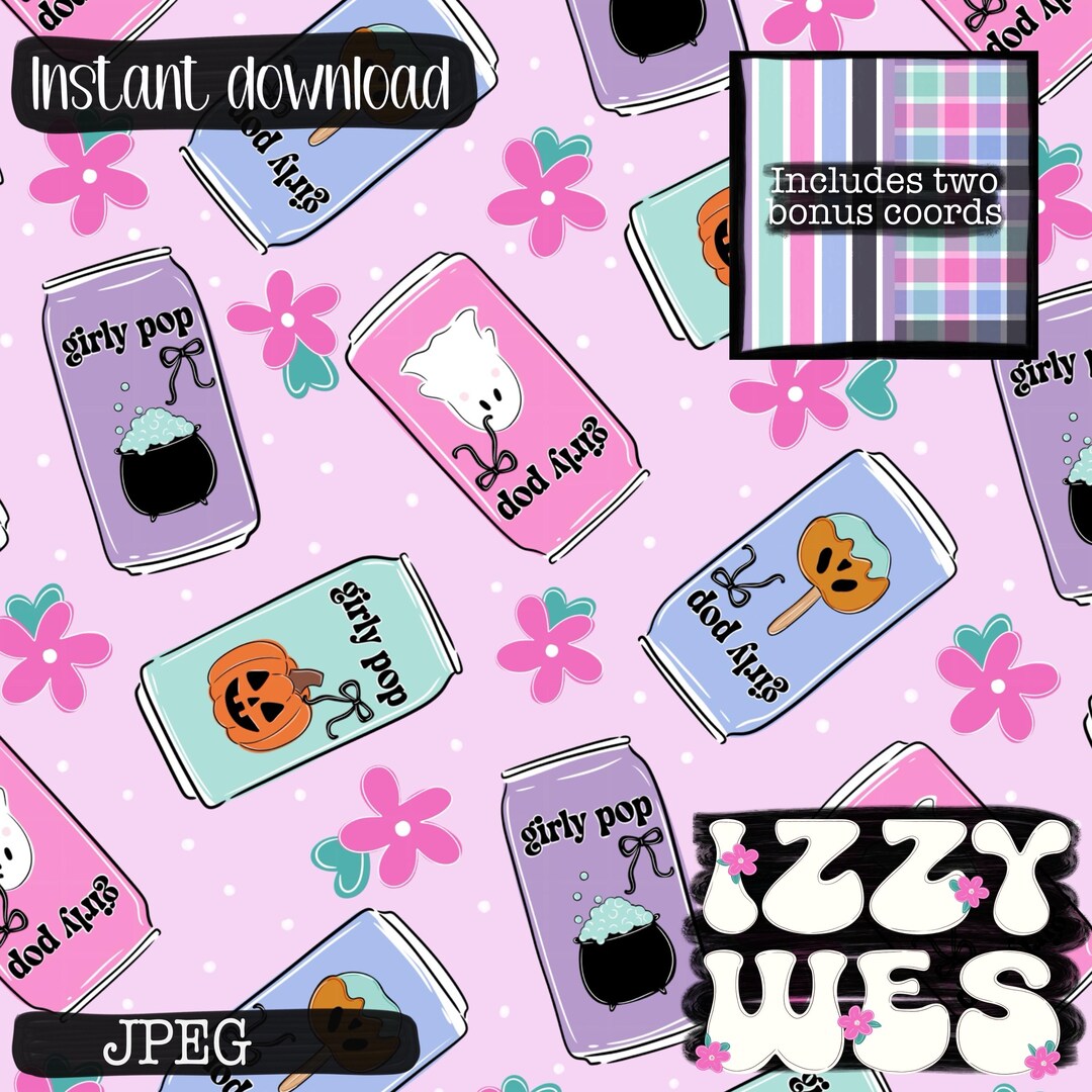 Halloween Girly Soda Pop- Pink| Includes Plaid and Stripe Coords| Hand ...