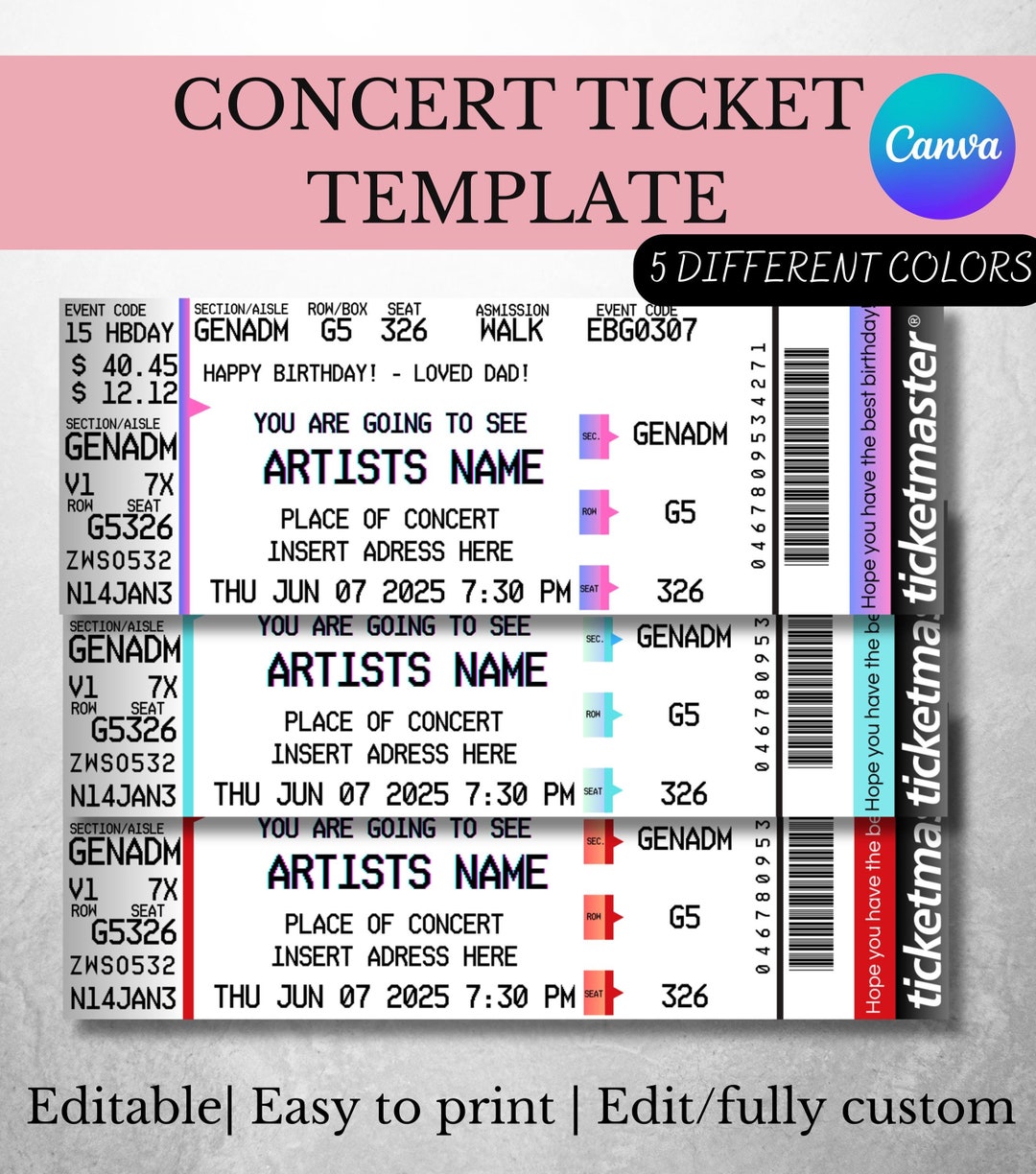 Ticketmaster Ticket | Concert Ticket Template | Surprise Concert ...