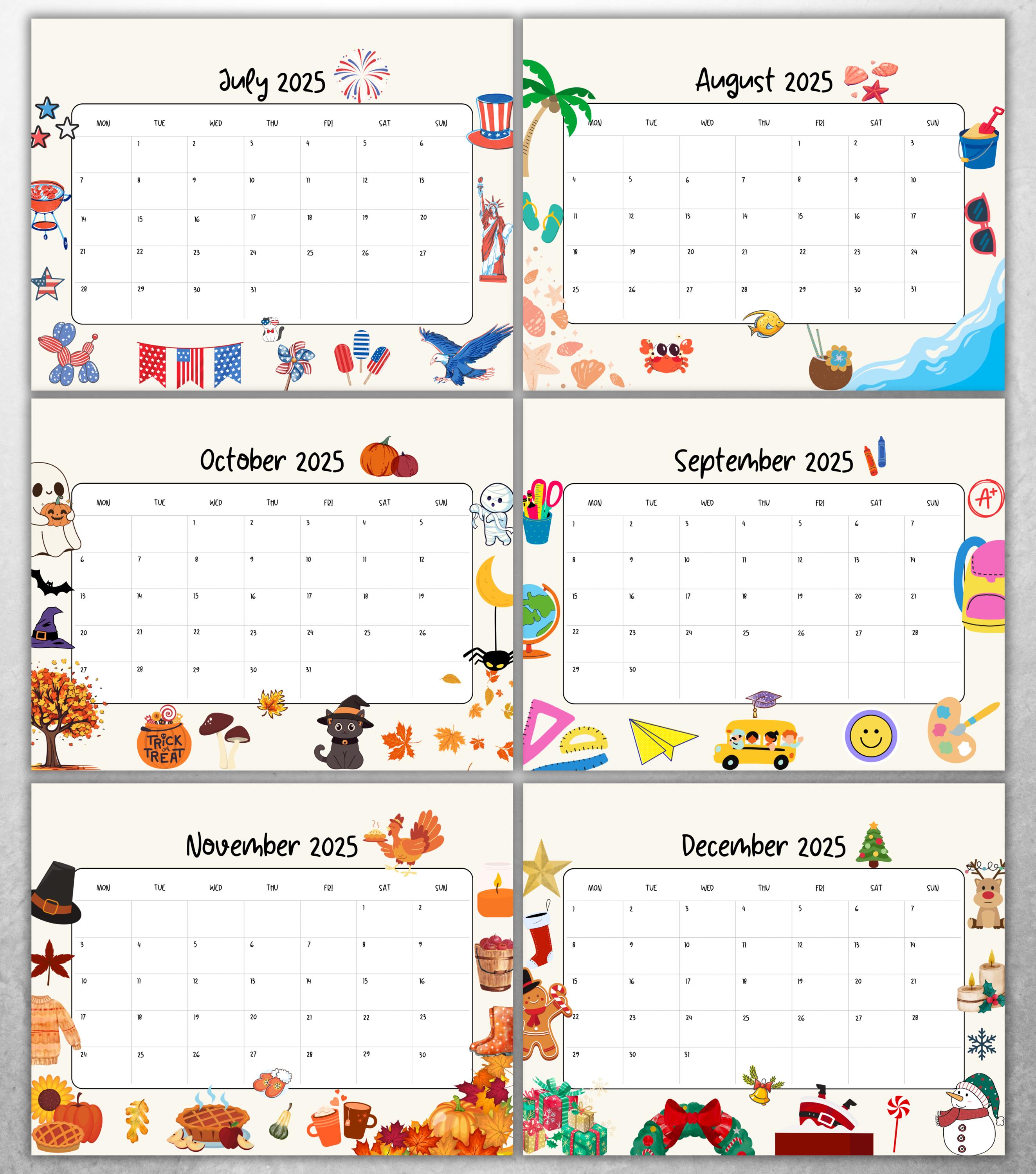 2025 Calendar Printable, Cute Kids Calendar 2025, Wall Calendar PDF ...