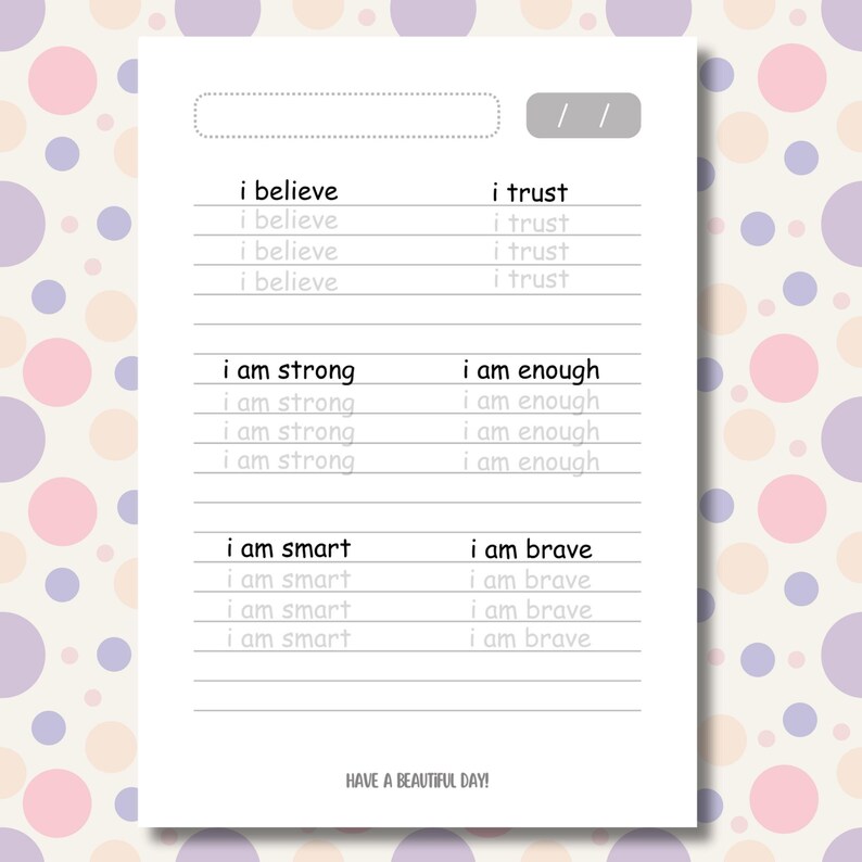 Printable Positive Affirmation Handwriting Worksheets for Kids and ...