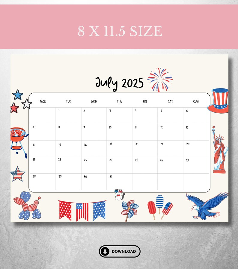 2025 Calendar Printable, Cute Kids Calendar 2025, Wall Calendar PDF ...