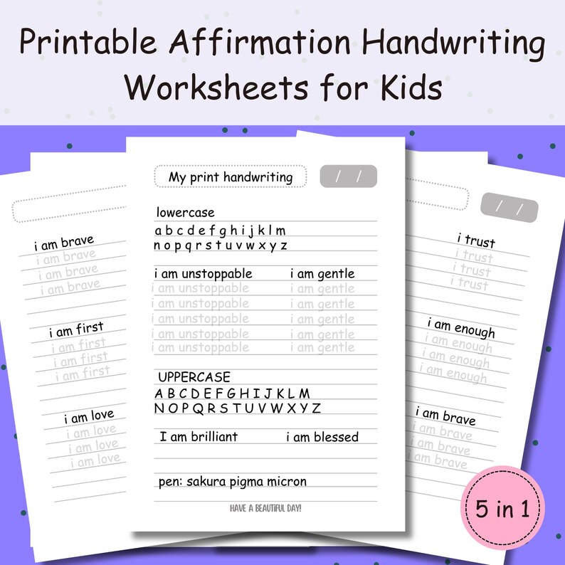 Printable Positive Affirmation Handwriting Worksheets for Kids and ...