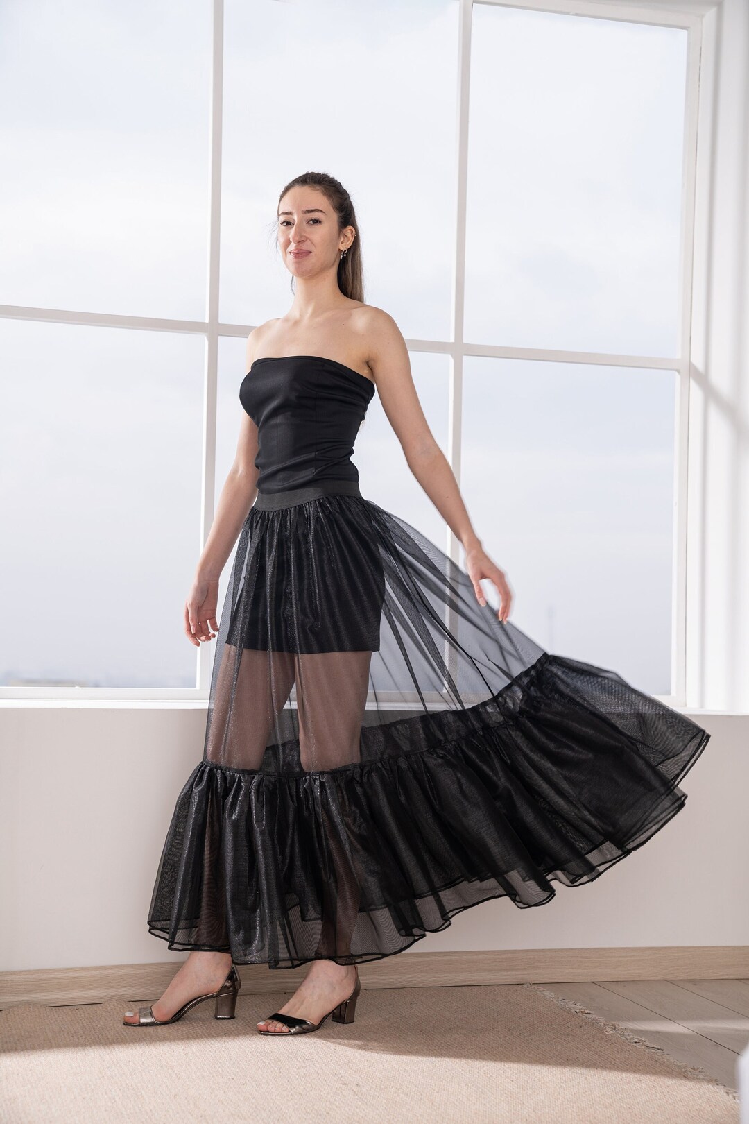 Transparent Skirt,seductive Black Ruffle Skirt,shimmering Tulle ...