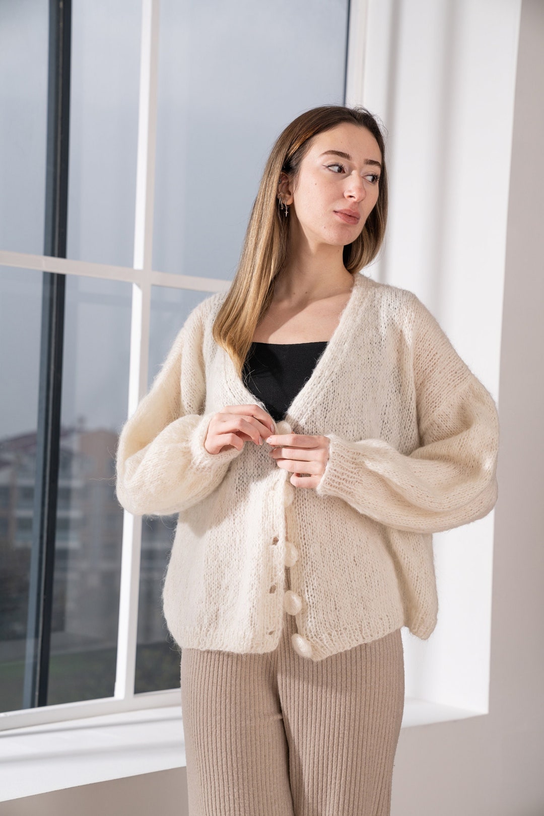 Cream Cardigan - Oversized Wool Sweater-chunky Knit Cardigan,sweater ...