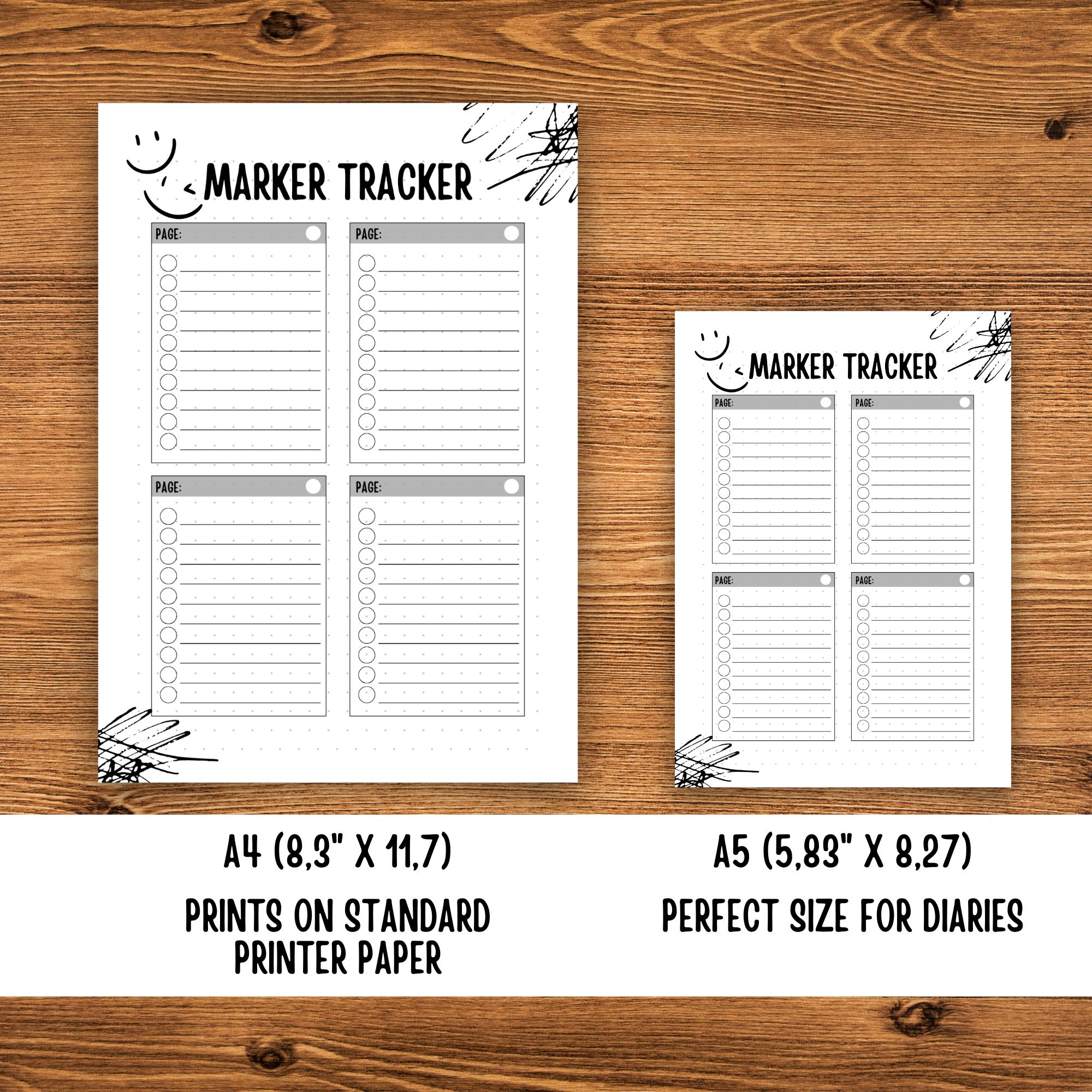 Marker Tracker Printable Diary Page Planner Page Journal Color Tracker ...
