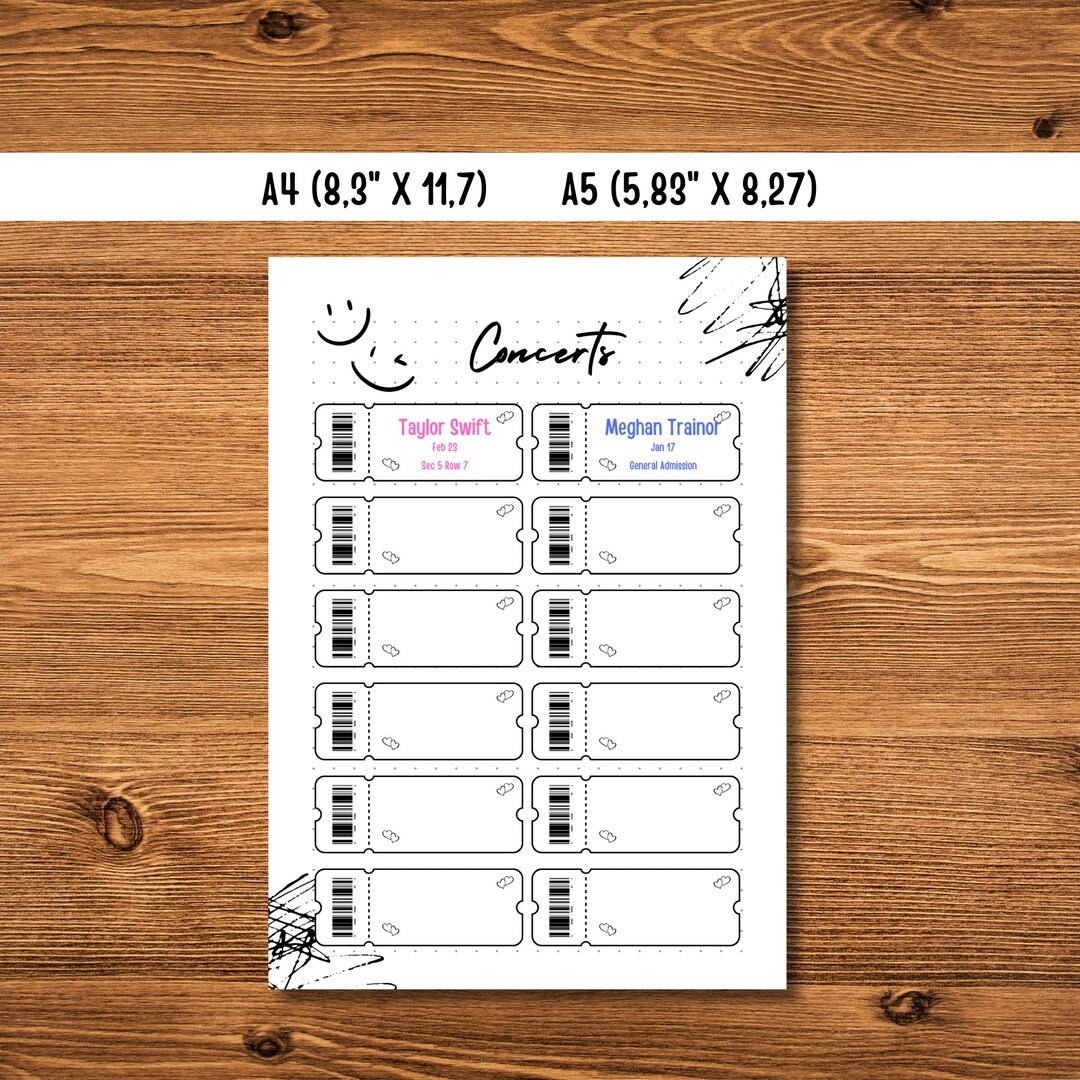 Concert Tracker PRINTABLE Journal Page Concert Log Concert Journal List ...