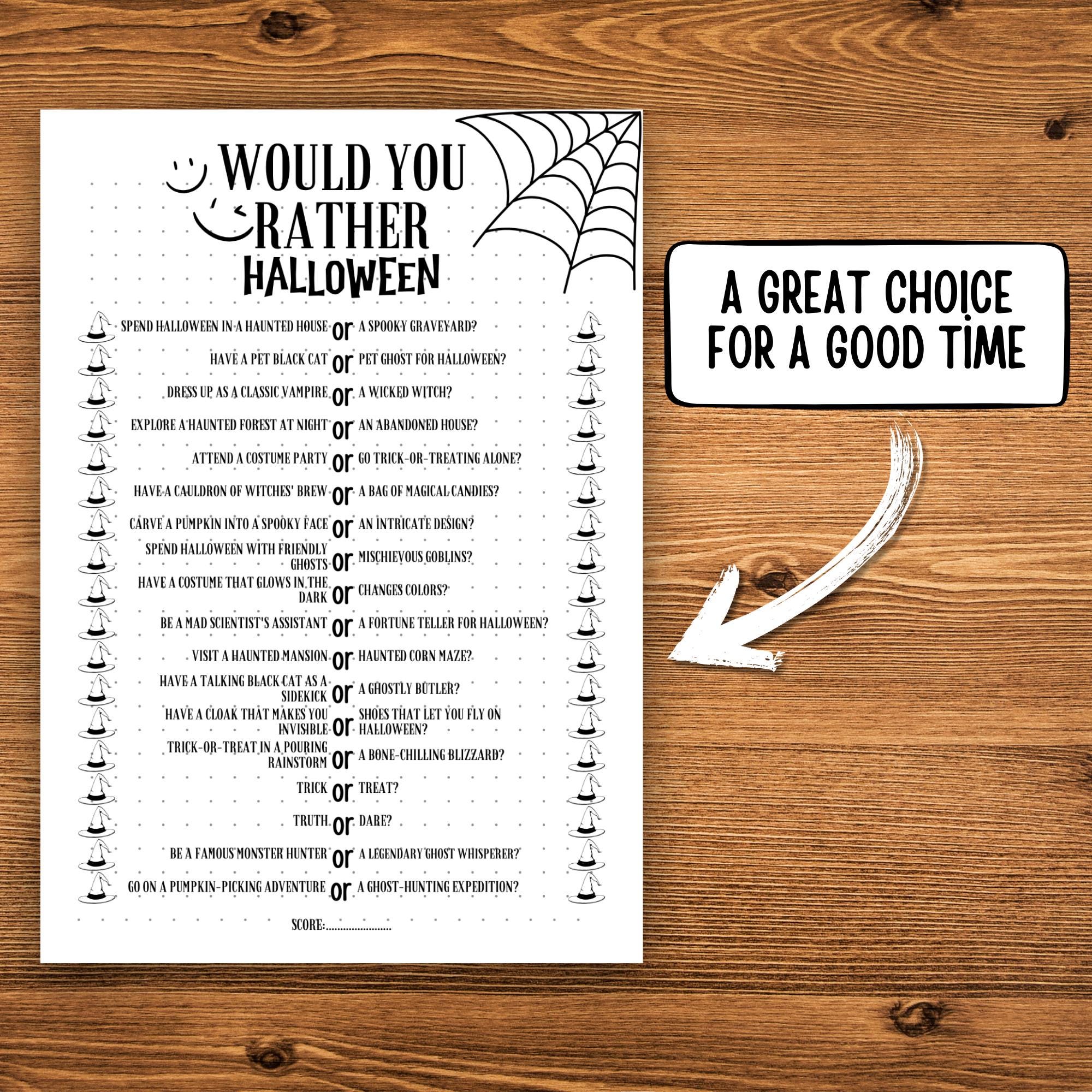 Hallowen Would You Rather Game - Printable Hallowen Game - Halloween ...