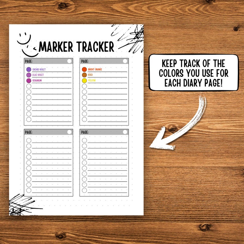 Marker Tracker Printable Diary Page Planner Page Journal Color Tracker ...