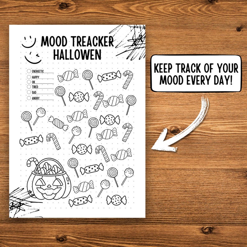 Halloween Mood Tracker PRINTABLE Journal Page Planner Page Feelings ...