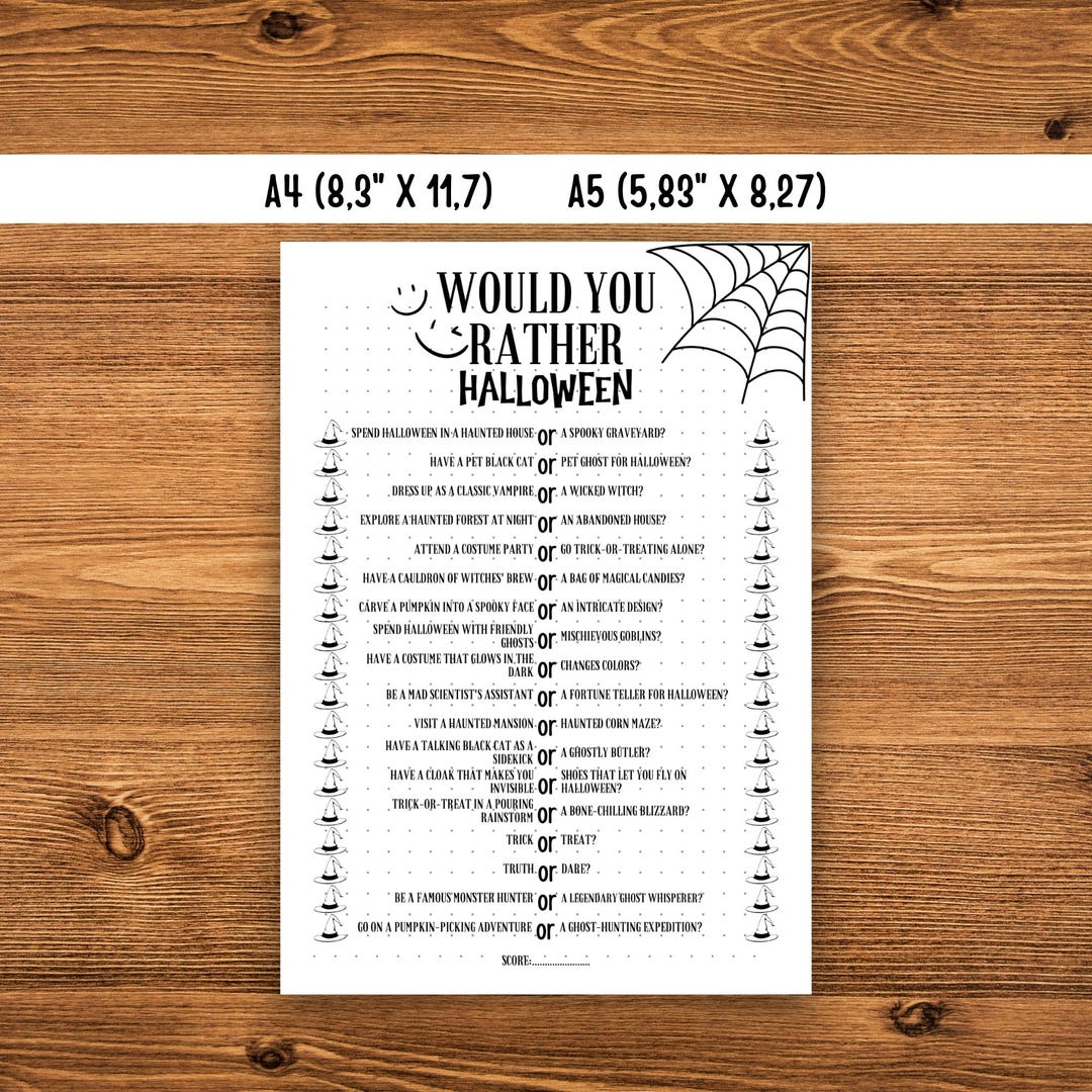 Hallowen Would You Rather Game - Printable Hallowen Game - Halloween ...