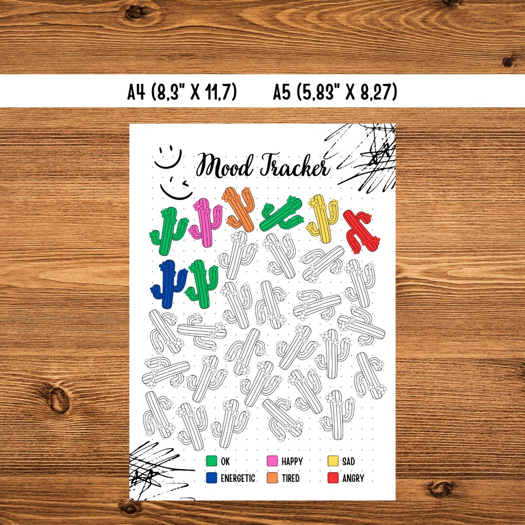 Cactus Mood Tracker PRINT Diary Page Planner Page Emotion Tracker Daily ...