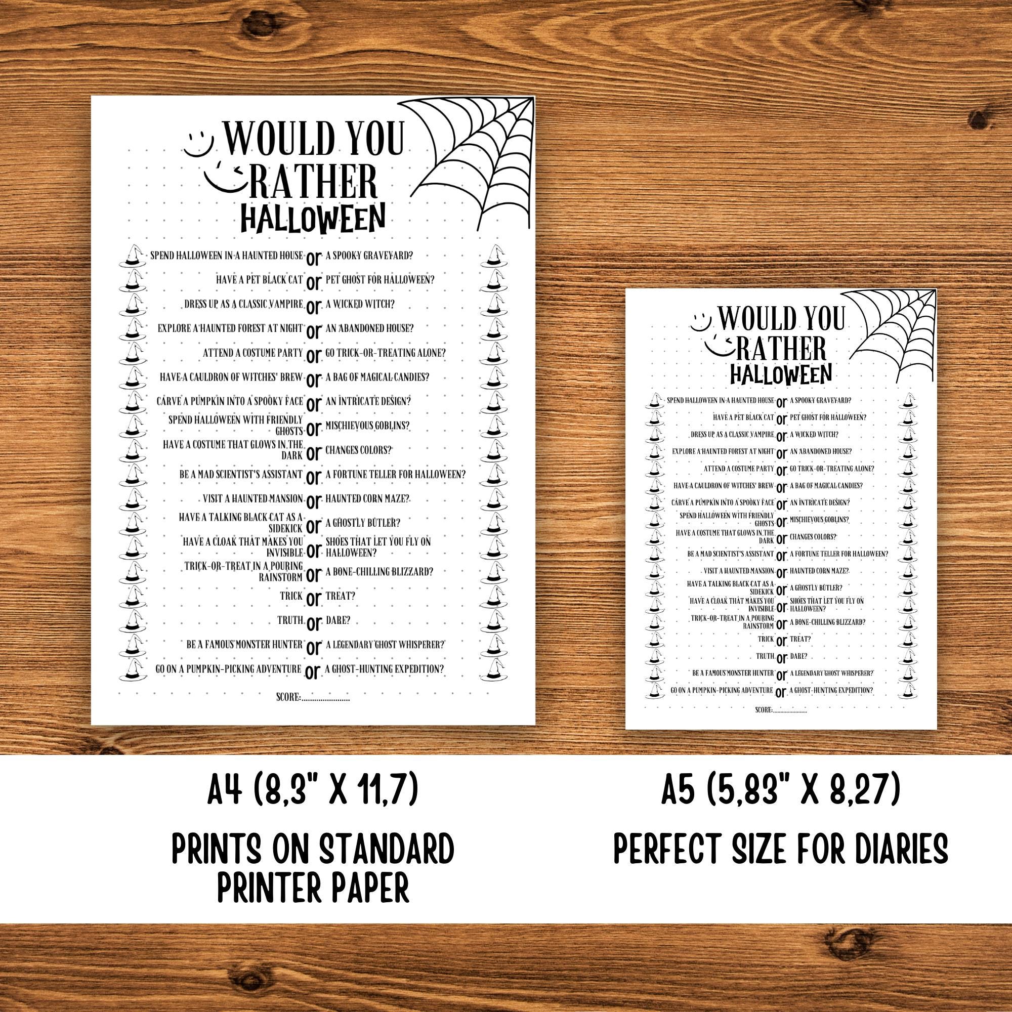 Hallowen Would You Rather Game - Printable Hallowen Game - Halloween ...