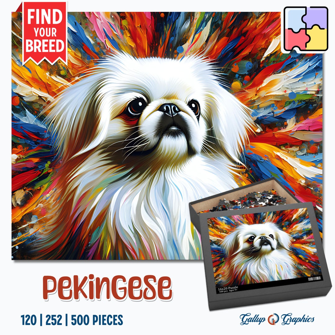 Pekingese | White | Dog Jigsaw Puzzle | Acrylic Art Print Portrait Gift ...