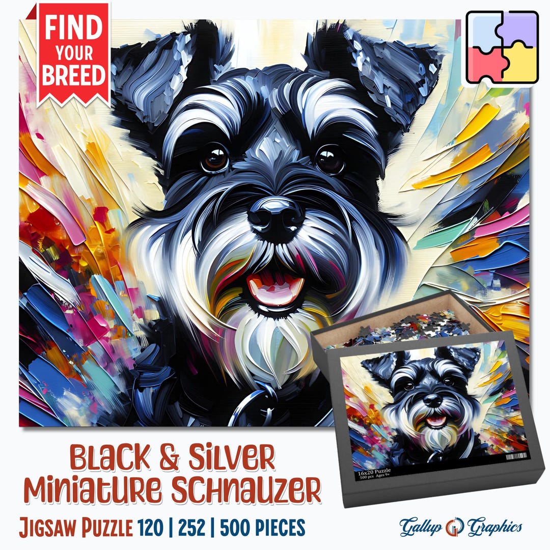 Miniature Schnauzer Black Silver Dog Jigsaw Puzzle | Acrylic Art Print ...