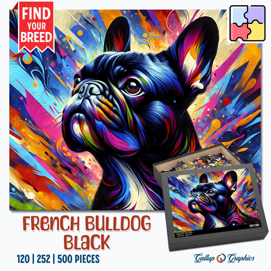 French Bulldog Dog Black Jigsaw Puzzle | Acrylic Art Print Portrait ...