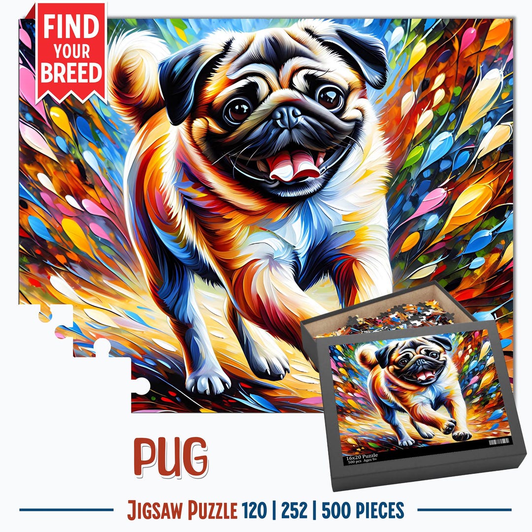 Pug Dog Jigsaw Puzzle | Acrylic Art Print Portrait Pug Gift | 120 / 252 ...