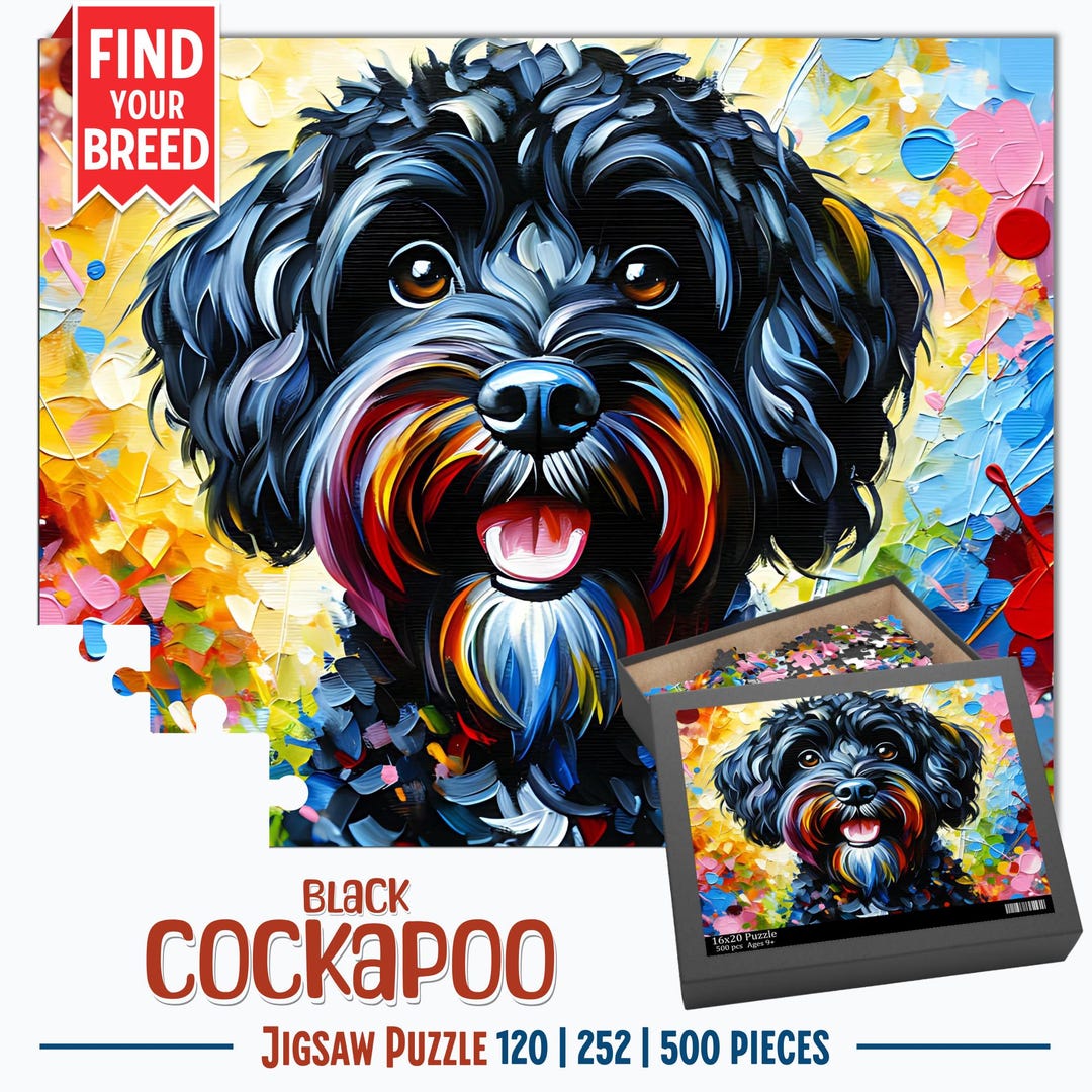 Cockapoo Black Dog Jigsaw Puzzle | Acrylic Art Print Portrait Gift ...