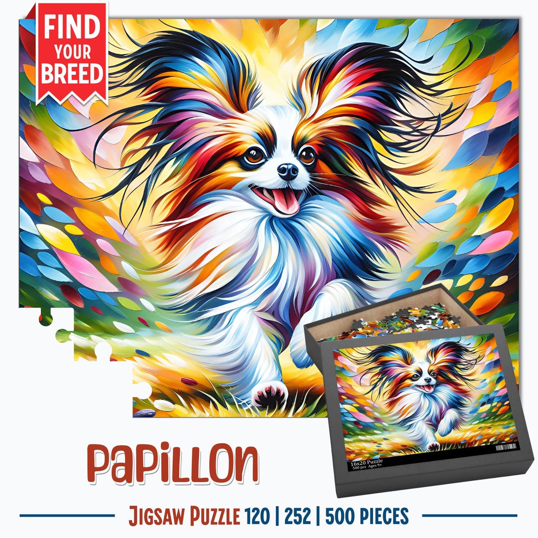 Papillon Dog Jigsaw Puzzle | Acrylic Art Print Portrait Gift | 120 ...