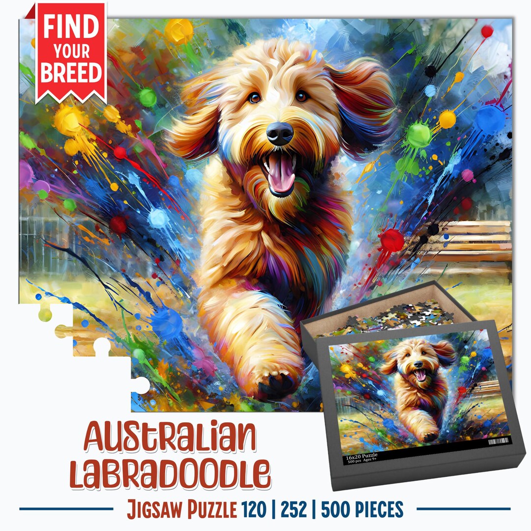 Australian Labradoodle Jigsaw Puzzle: Acrylic Art Dog Portrait - Etsy