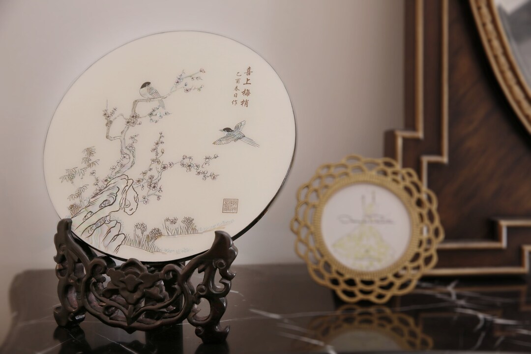 NEW Hand-painted Yangzhou Lacquerware Decorative Plate Bird & Floral ...
