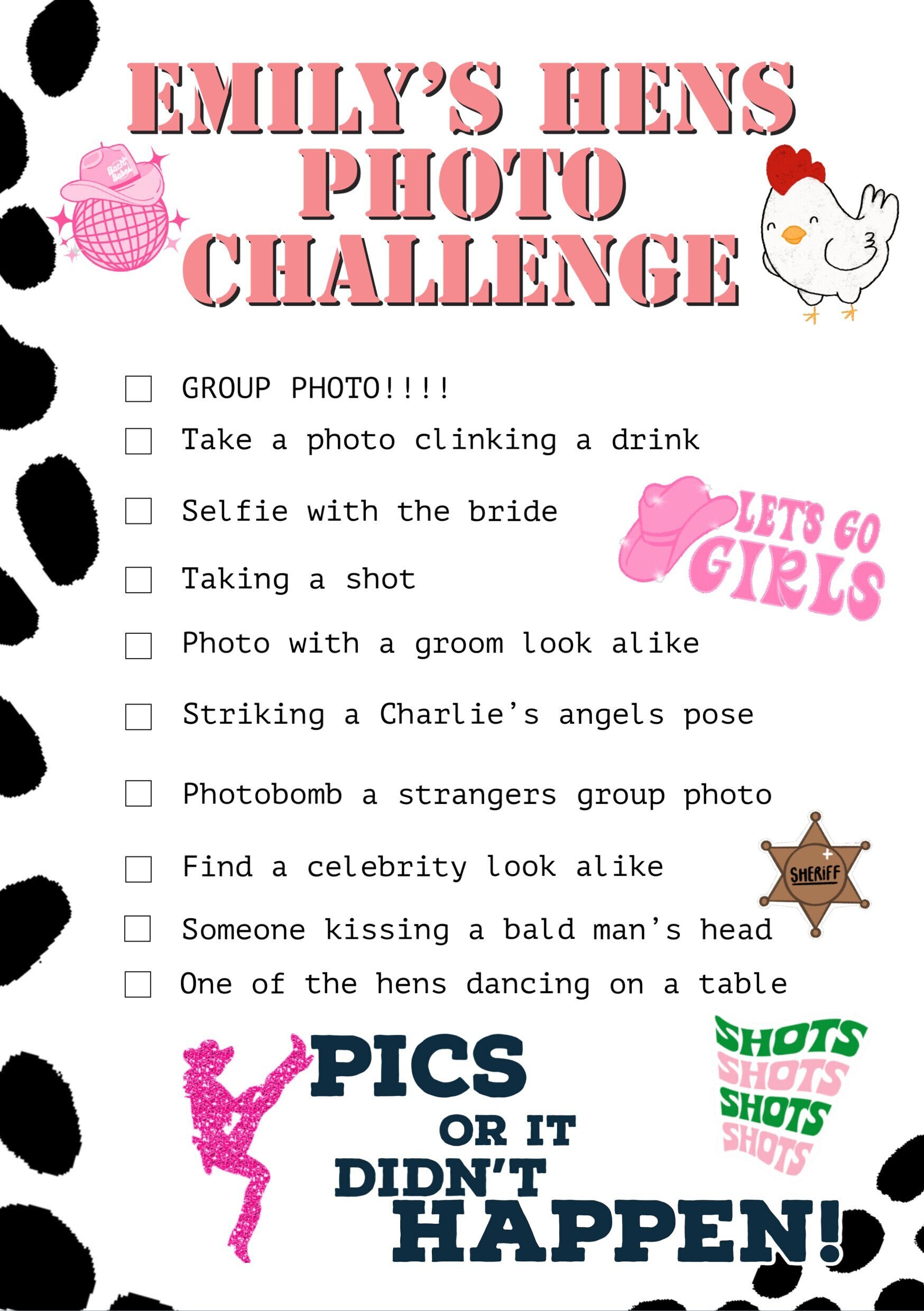 Personalised Hen Do Photo Check List Hen Party Game - Etsy UK