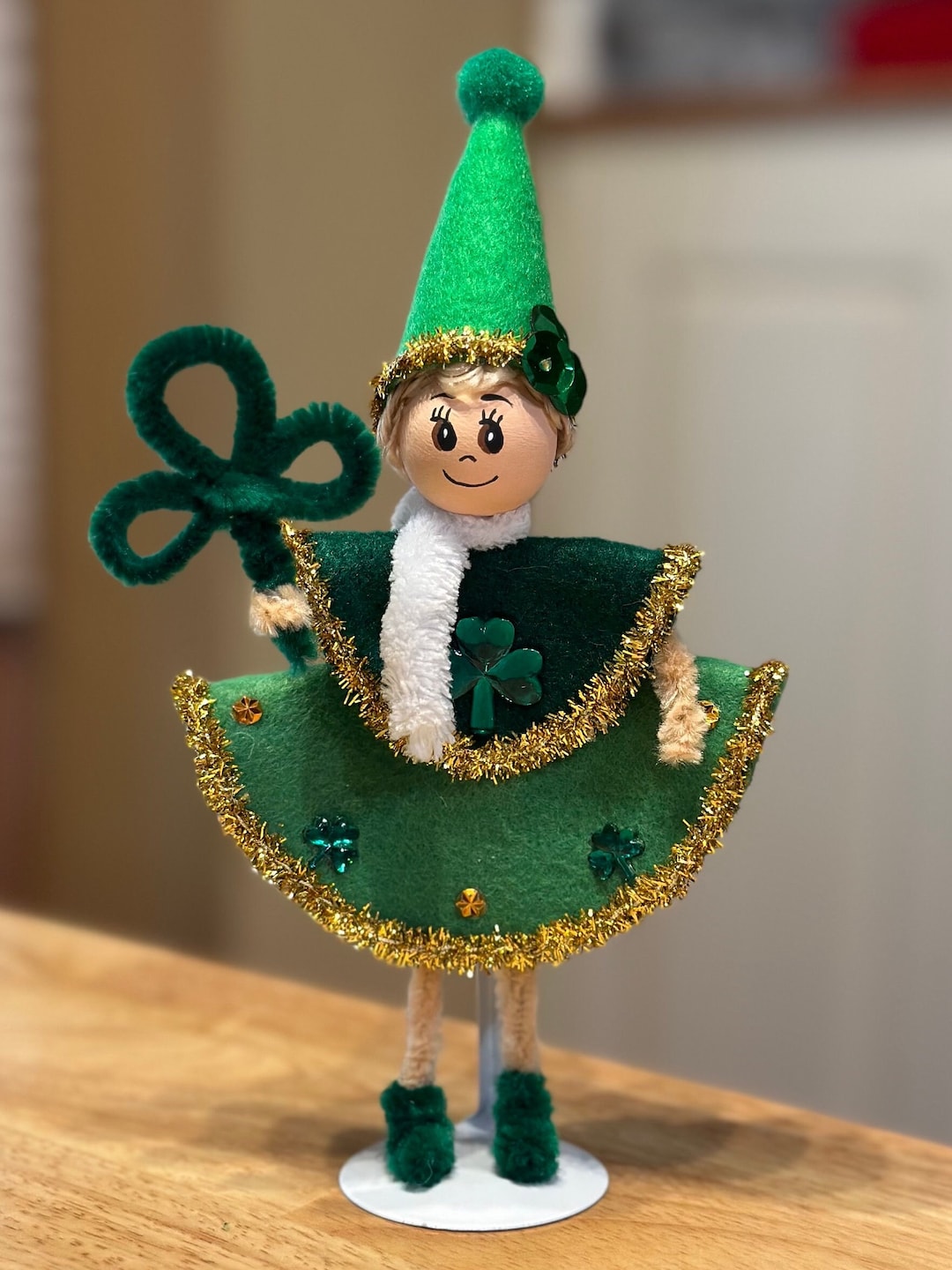 St. Patricks Day Pixie Girl Doll Handmade Felt Chenille Stems Lucky ...