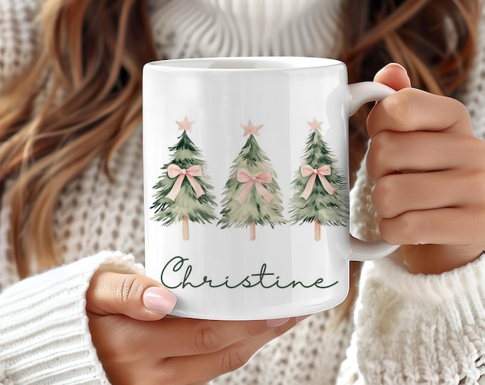 Pink Bow Ceramic Mug Saucer Set, Coffee, Tea, Hand Painted, Coquette ...