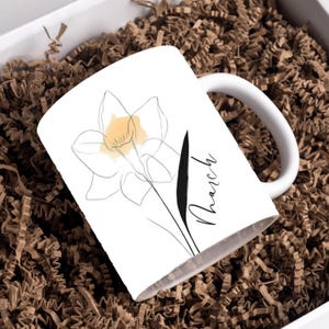 Personalized March Birth Flower Mug With Name, Custom Coffee Cup Gift ...