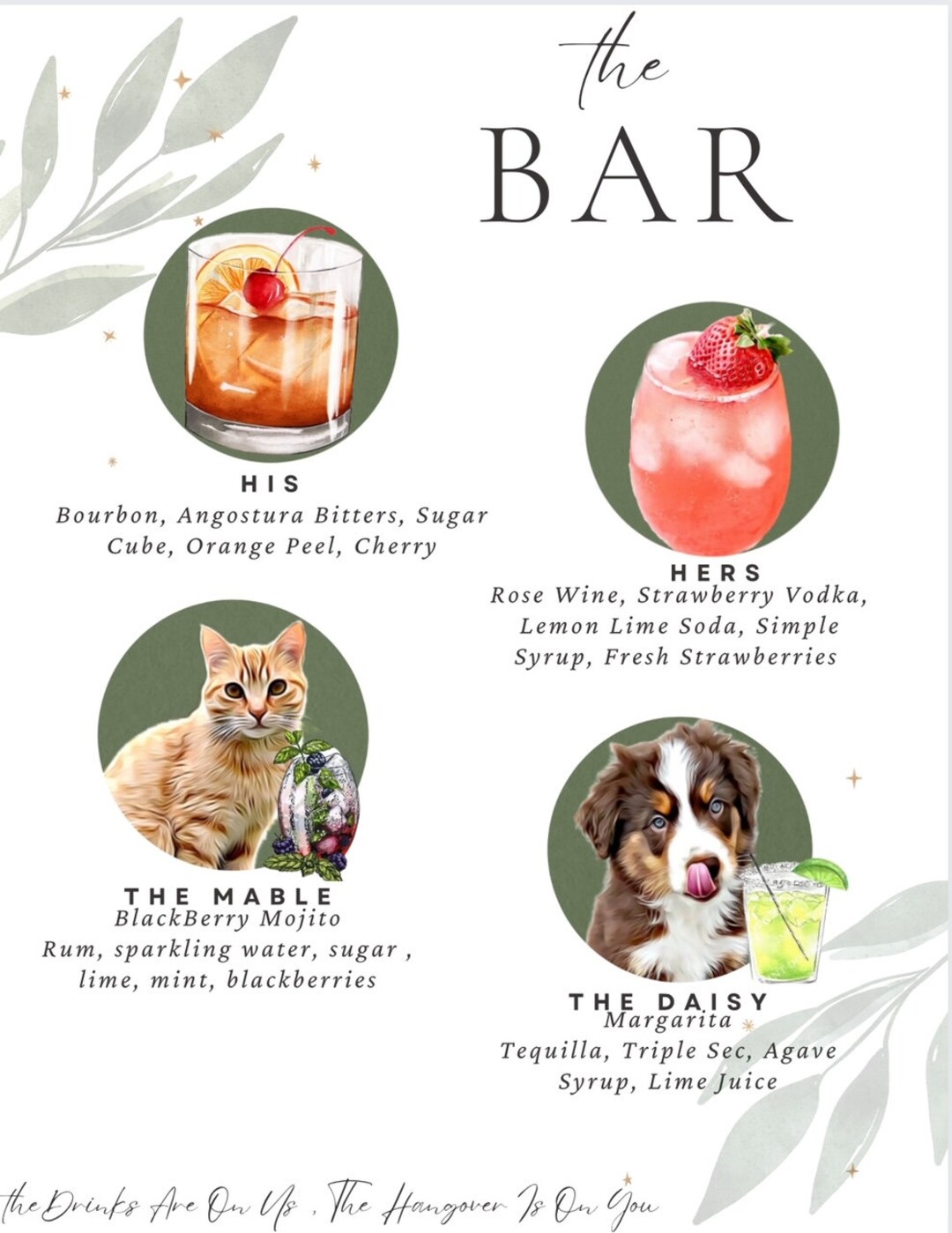 Signature Cocktail Menu, Pet Cocktail Menu, Drink Sign, Bar Menu - Etsy