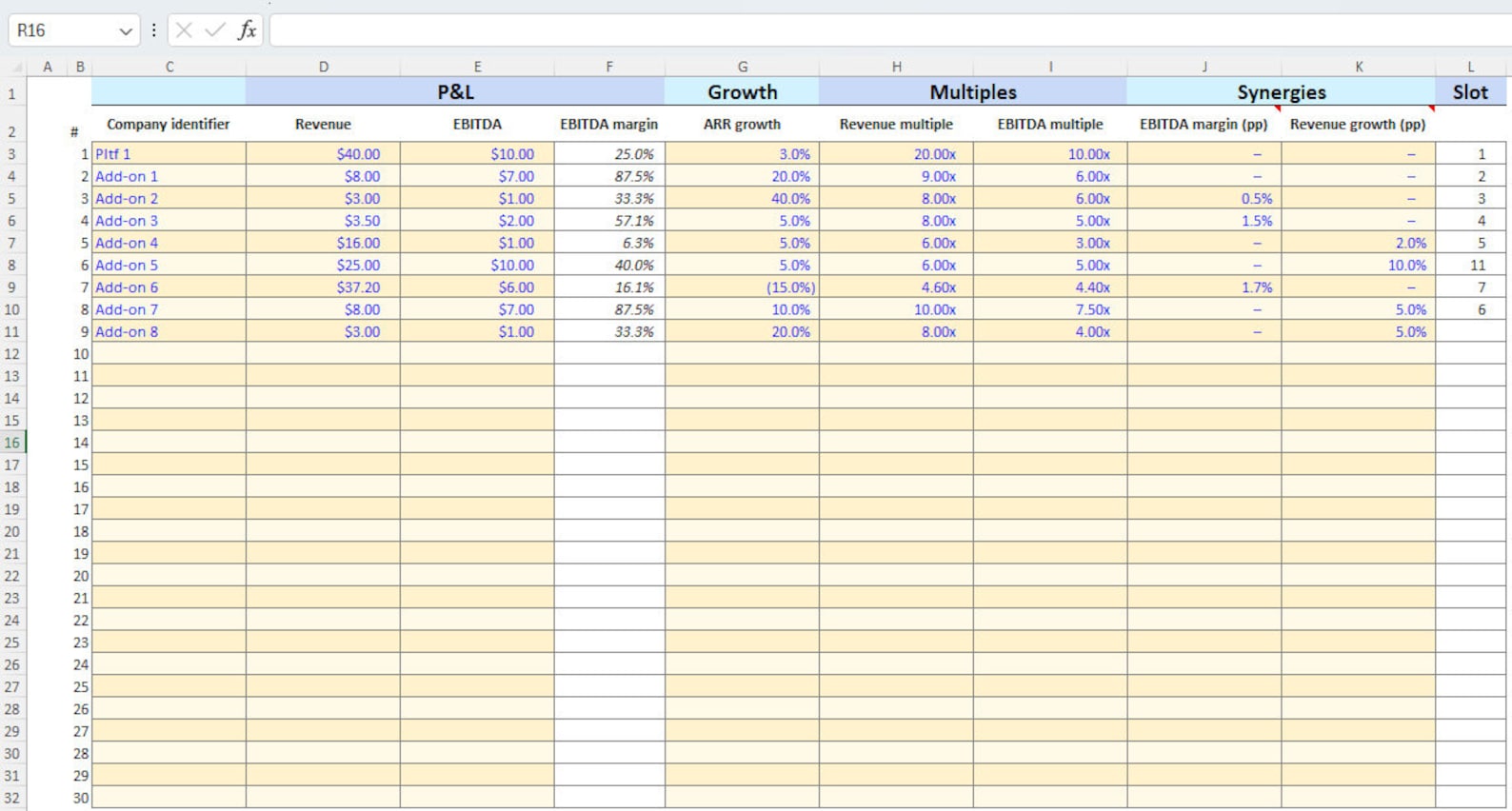 Roll-up Financial Model (MS Excel Download) - Etsy