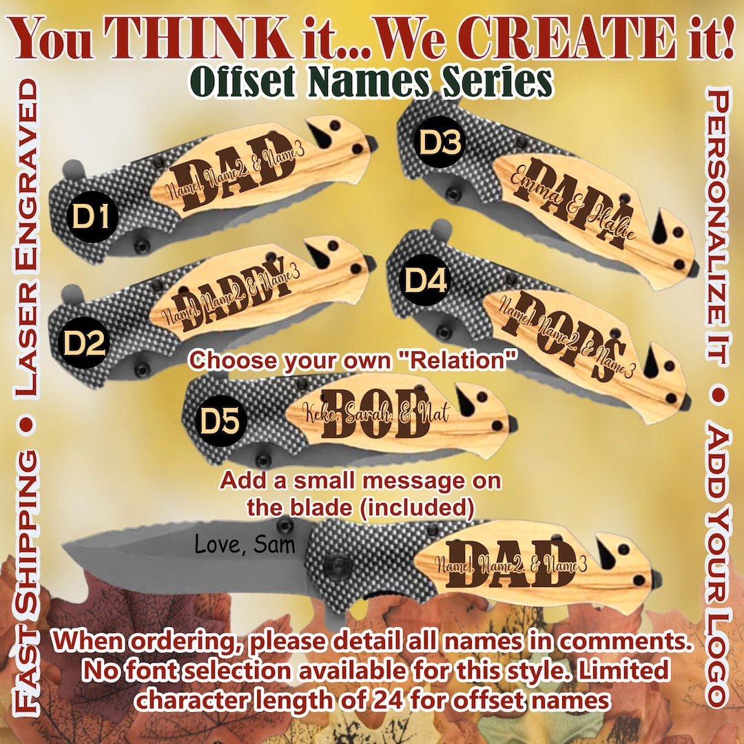 Offset Names Series - Laser Engraved Wood Handled X50 Tactical Knife - Etsy