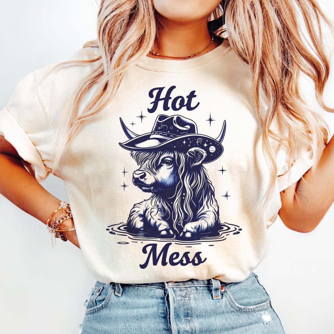 Hot Mess Cute Highland Cow Png Sublimation Design, Cute Snarky Bougie ...