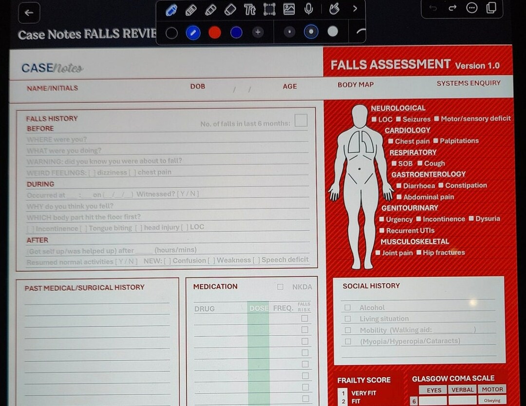 Falls Review Template Digital Download for Taking Medical Histories - Etsy