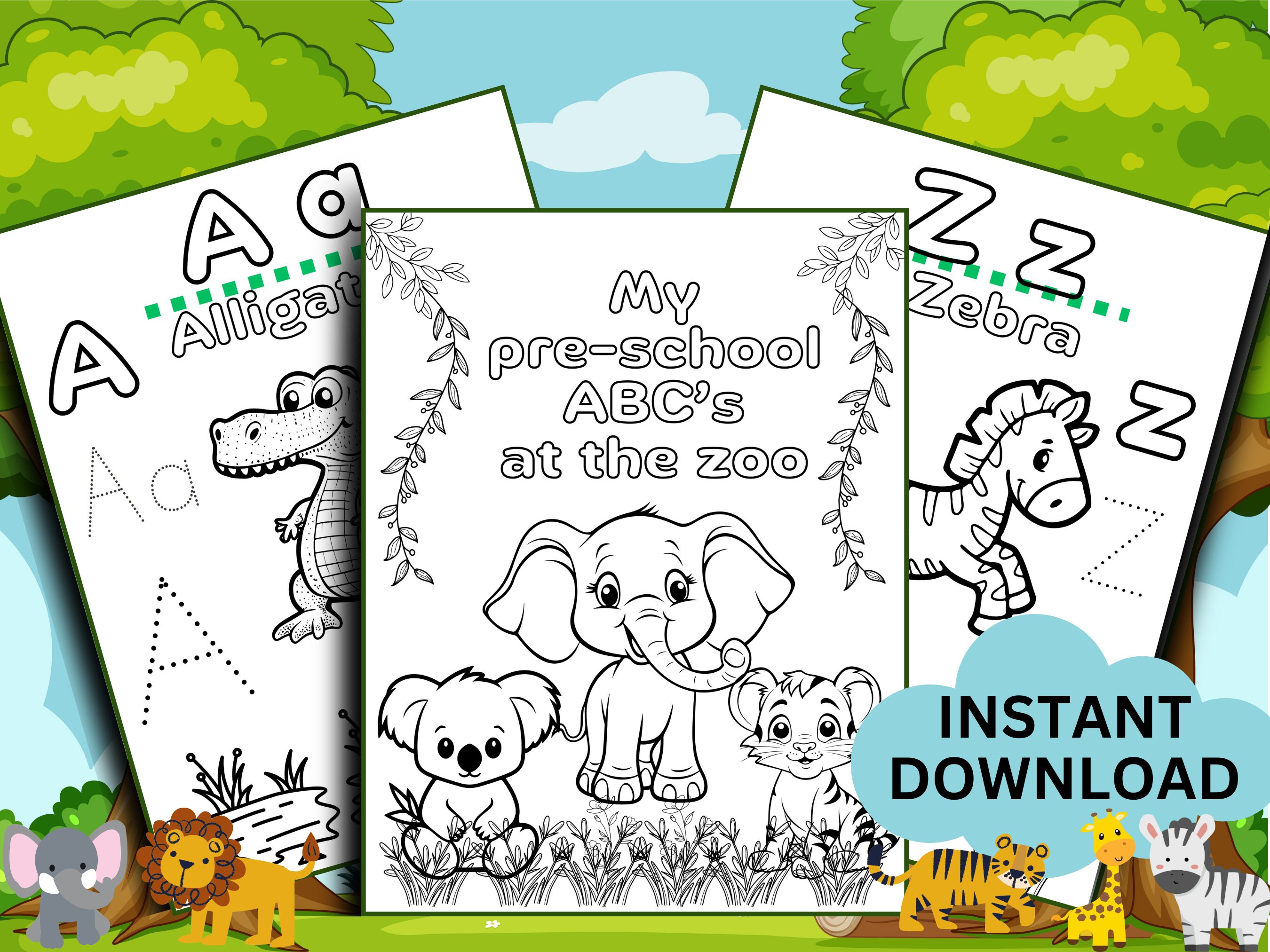 Learn to Write Pre-school Abc's and Coloring Pages at the Zoo, Download ...