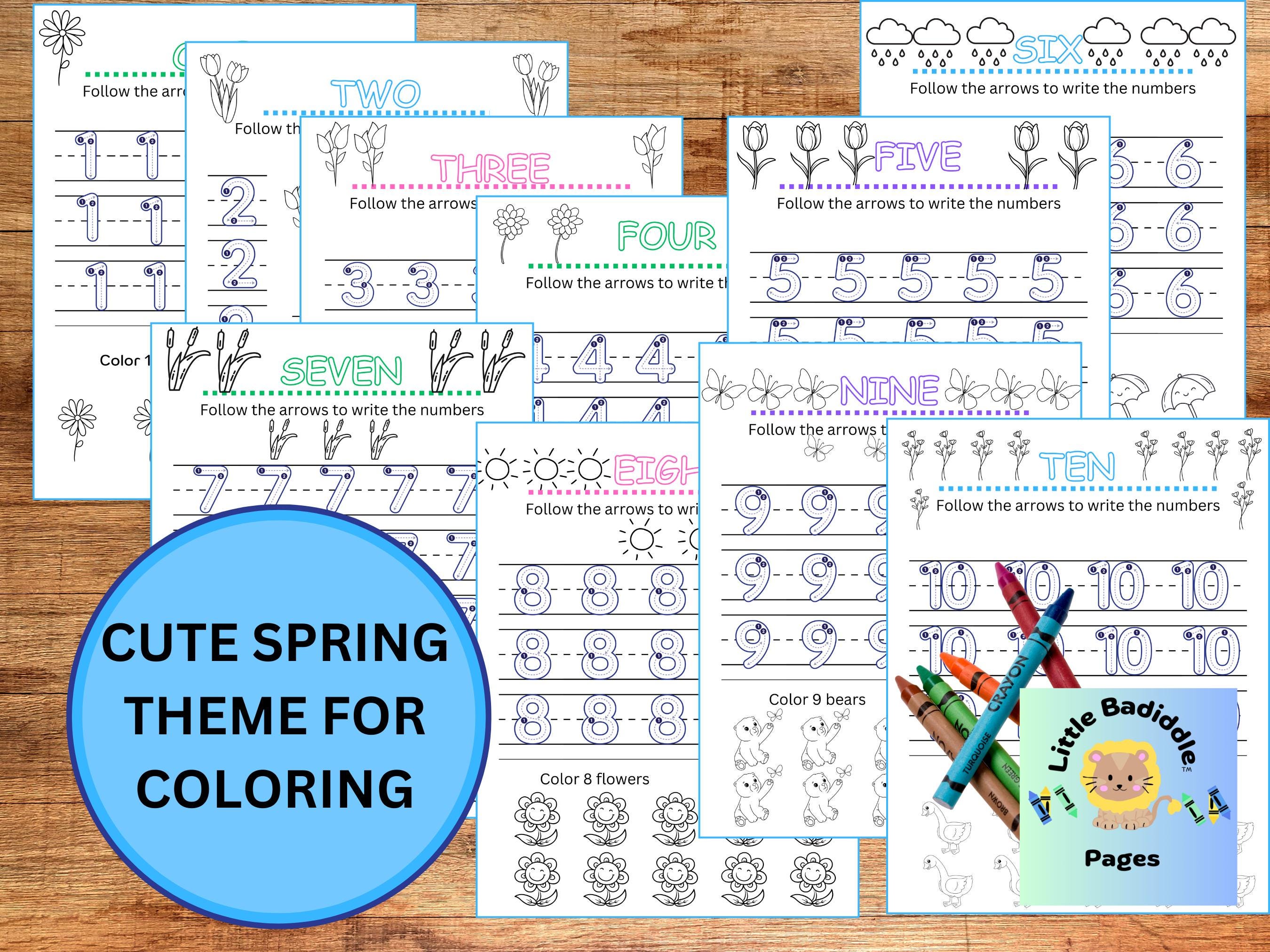 Learn to Write Numbers 1-10, Number Practice, Coloring Pages for Spring ...