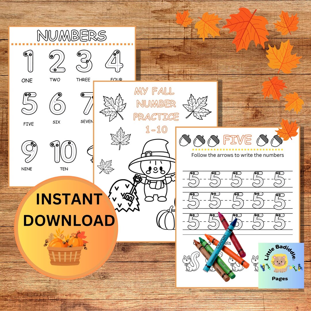Learn to Write Fall Numbers 1-10, Number Practice, Coloring Pages for ...