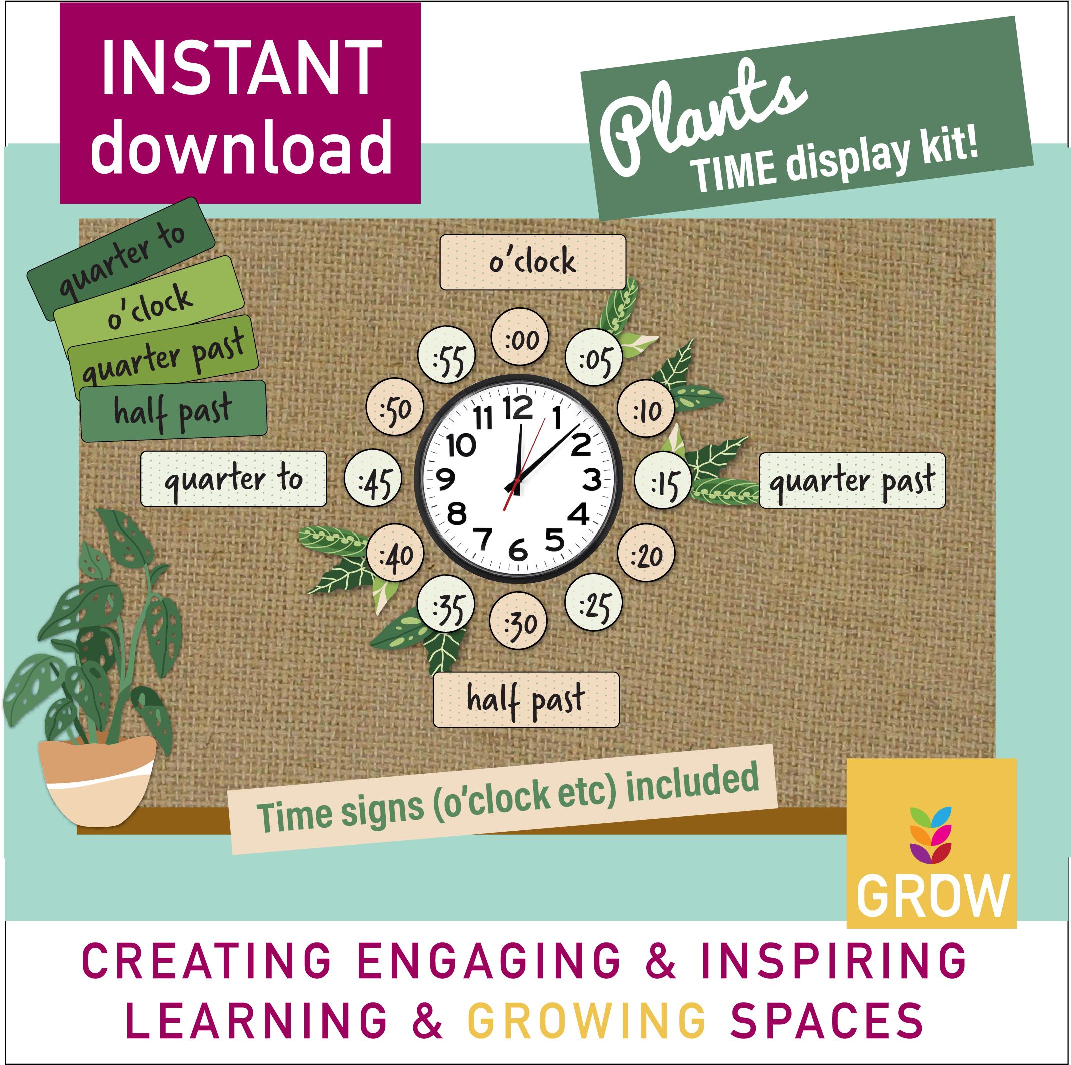 Plants Classroom Clock Display | Boho Bulletin Board Kit (digital) - Etsy