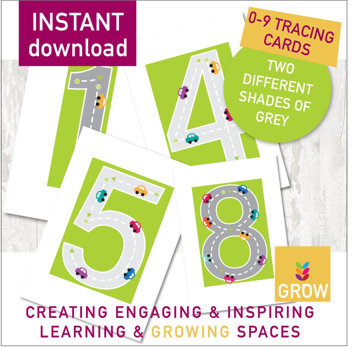 Number Tracing Flashcards Posters Printable | Cars Road Theme | Writing ...