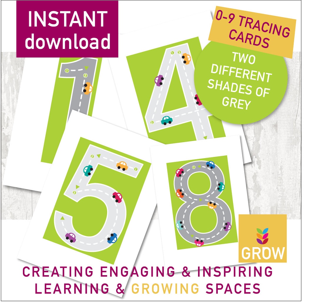 Number Tracing Flashcards Posters Printable | Cars Road Theme | Writing ...