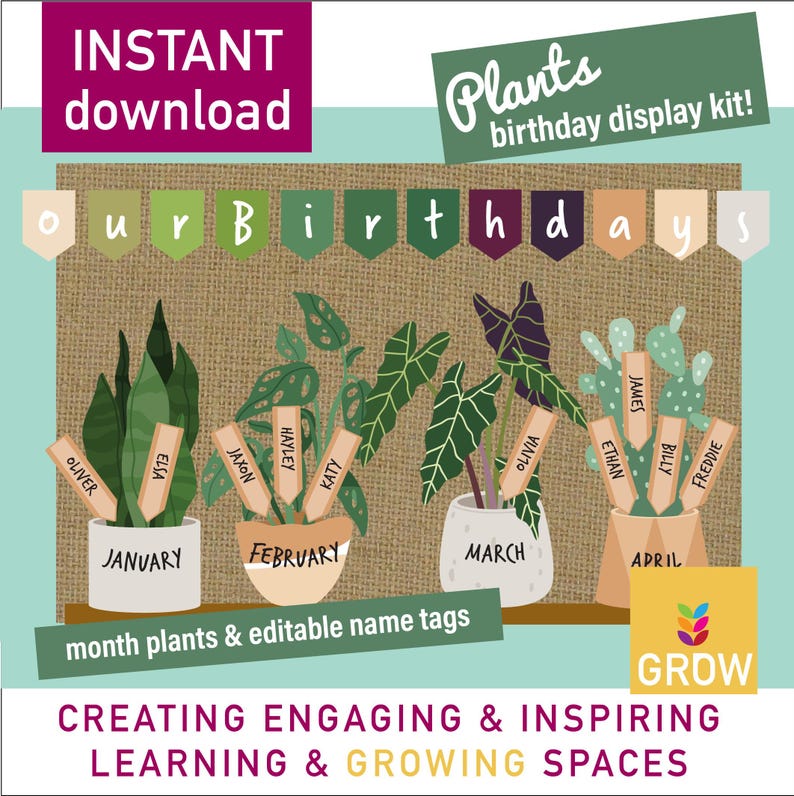 Plants Foliage Classroom Birthday Display Bunting| Birthday Chart ...