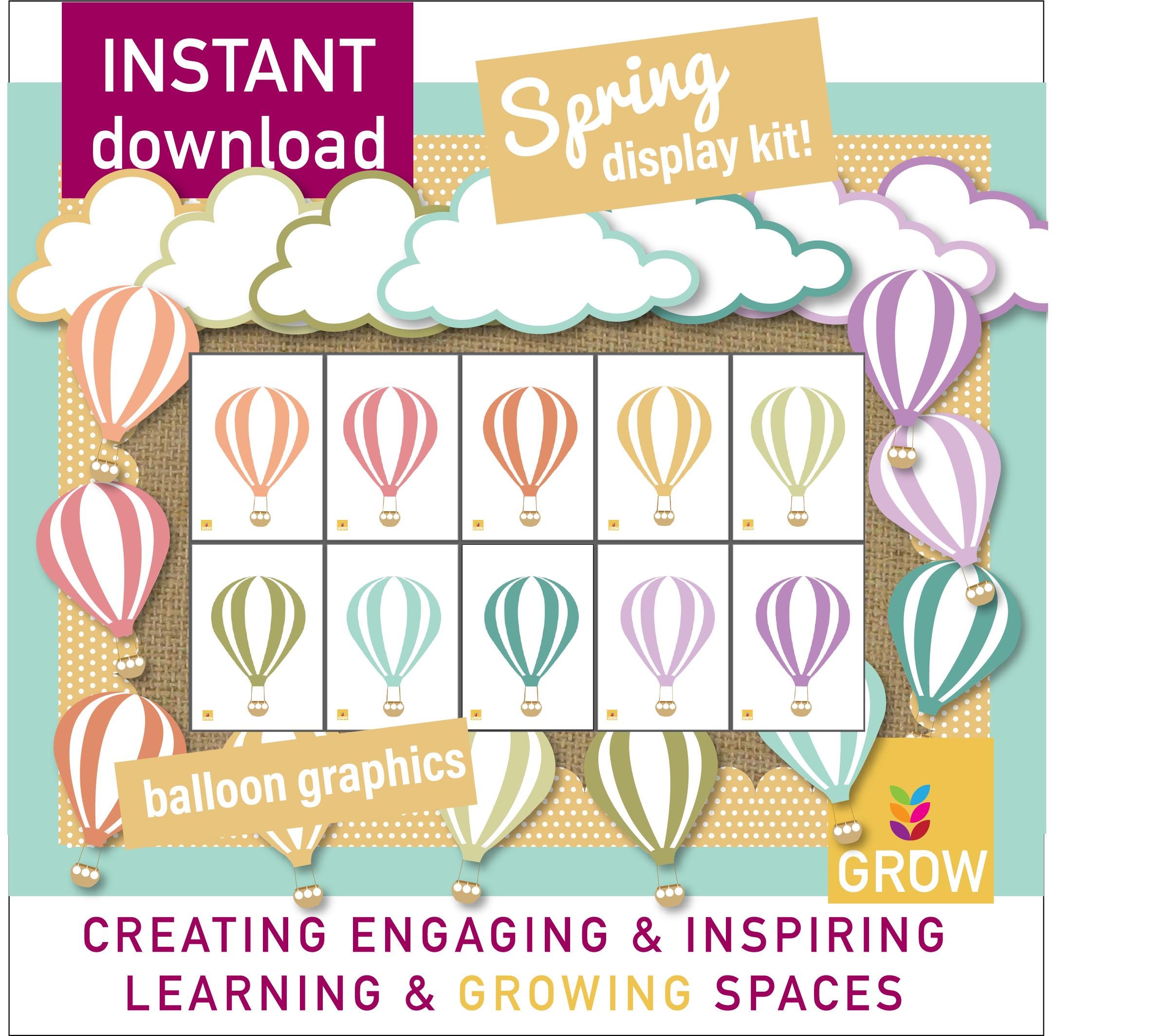 Spring Bulletin Board Kit | Hot Air Balloons Classroom Decor (digital ...